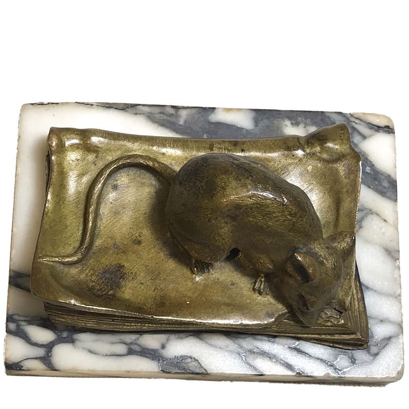 Bronze Mouse Paperweight | Green and Stone