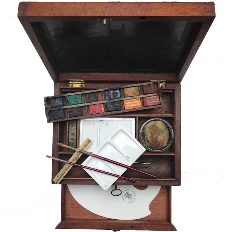 Newman Mahogany Watercolour Box c1860-1880 | Green and Stone